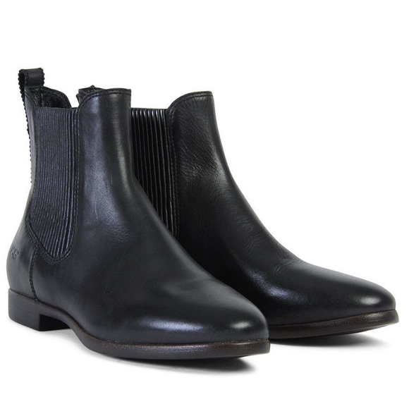 UGG | Shoes | Ugg Black Jo Leather Chelsea Bootie Boot Size 8 | Poshmark